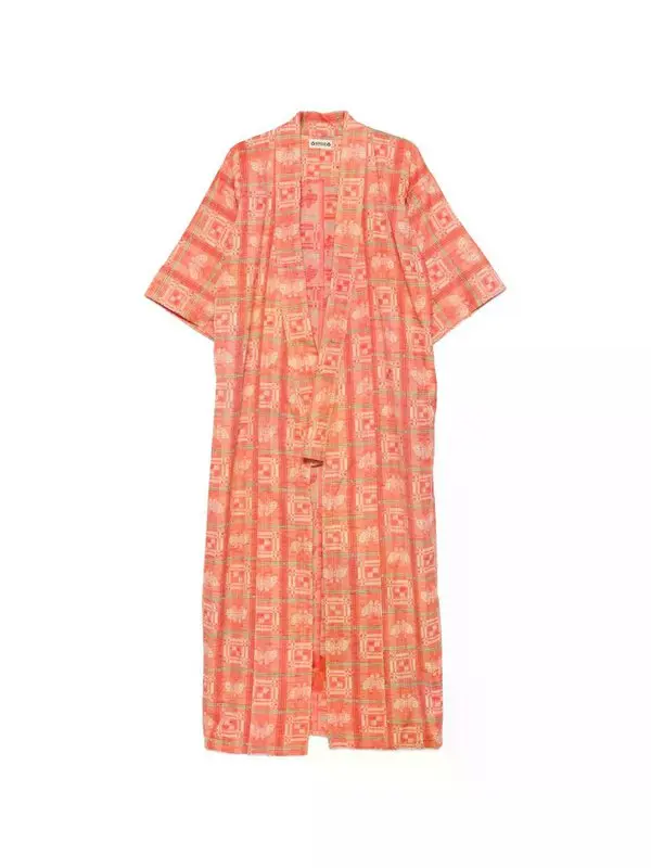 A.N.G.E.L.O. VINTAGE CULT Check-pattern Floral-appliqué Kimono - Orange