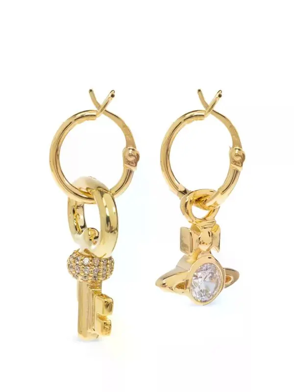 VIVIENNE WESTWOOD Baya Asymmetric Orb And Key Charm Hoop Earrings - Gold