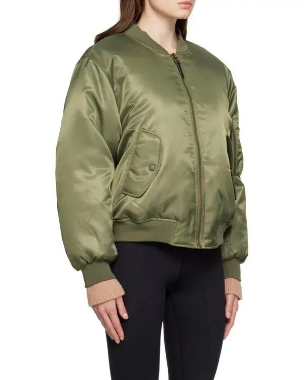 ANINE BING Leon Satin Bomber Jacket - Green