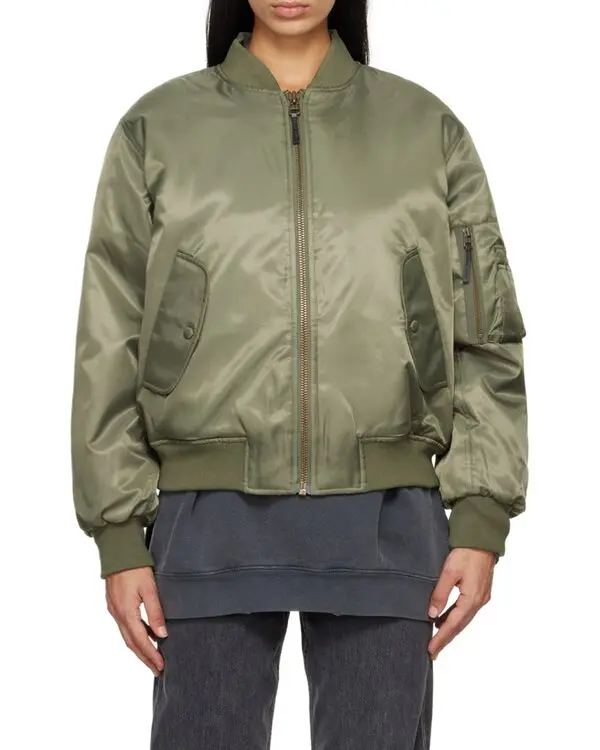 ANINE BING Leon Satin Bomber Jacket - Green