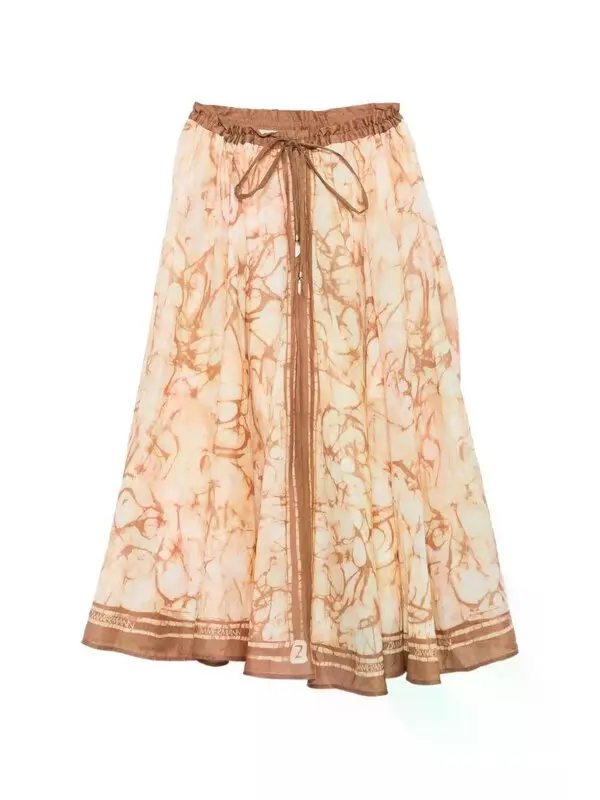 Zimmermann Indra Tie-dye Drawstring Midi Skirt - Neutrals