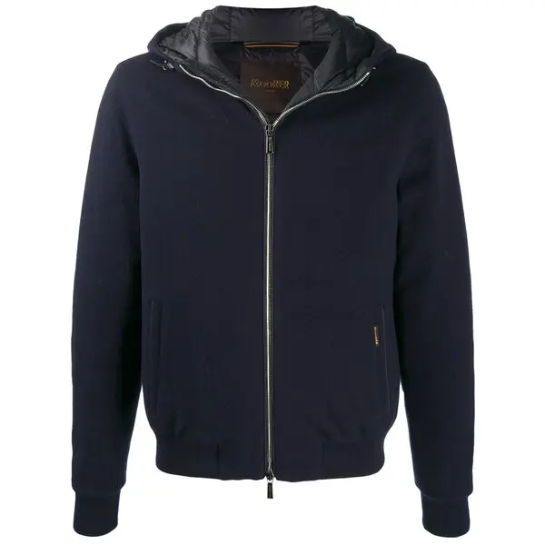 MOORER Long-sleeved Zip-up Hooded Casual Jacket - Black