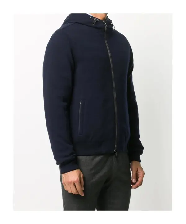 MOORER Long-sleeved Zip-up Hooded Casual Jacket - Black
