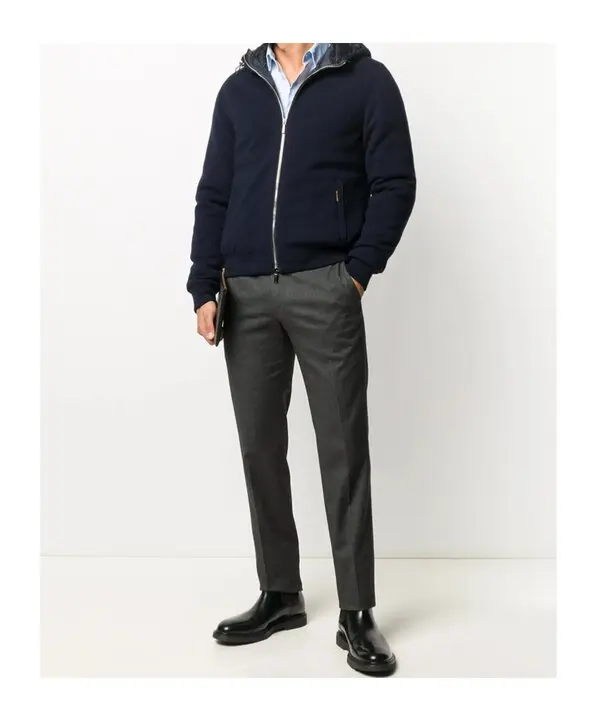 MOORER Long-sleeved Zip-up Hooded Casual Jacket - Black
