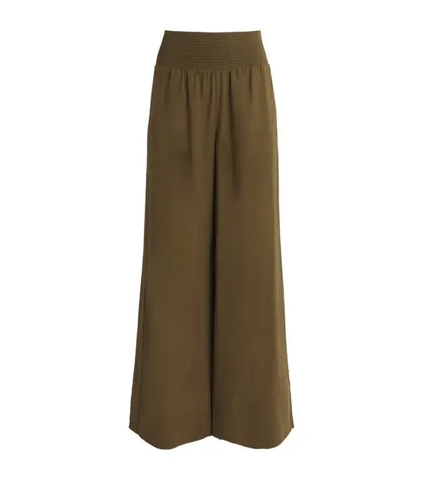 ME+EM Linen-blend Shirred Wide-leg Trousers - Green
