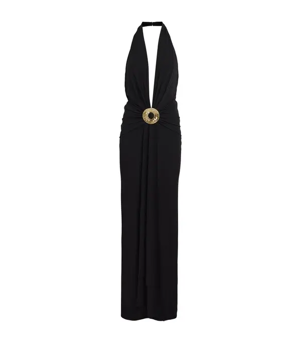 Cult Gaia Plunge Neck Chii Maxi Dress With Gold-tone Hardware - Black