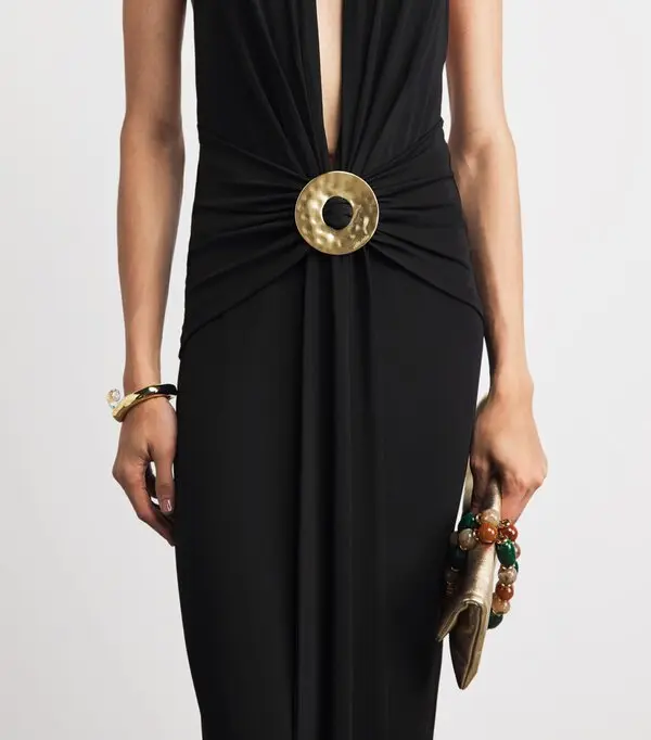 Cult Gaia Plunge Neck Chii Maxi Dress With Gold-tone Hardware - Black