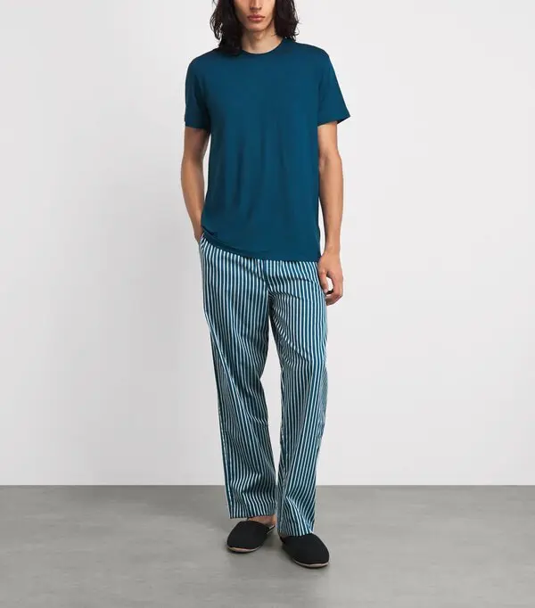 Derek Rose Cotton Stripe Royal Lounge Trousers