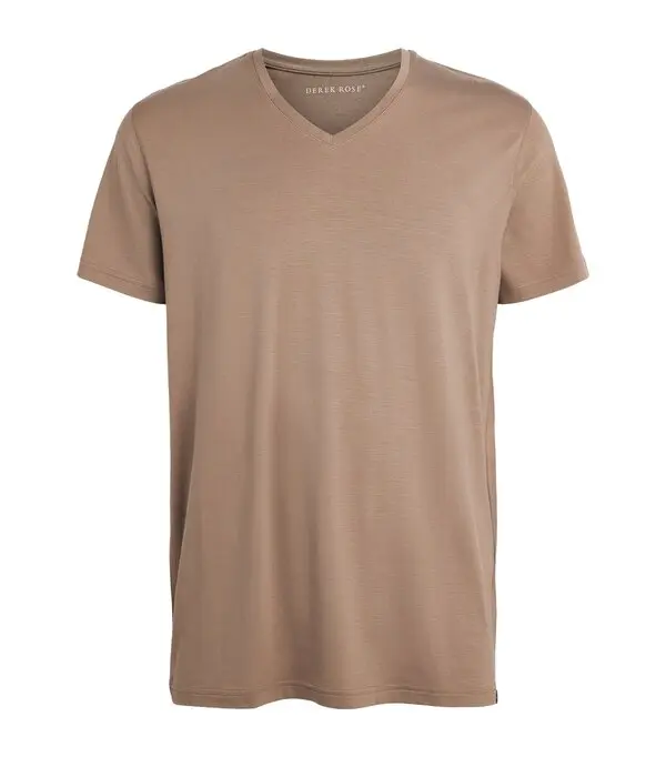 Derek Rose Basel V-neck Lounge T-shirt - Brown