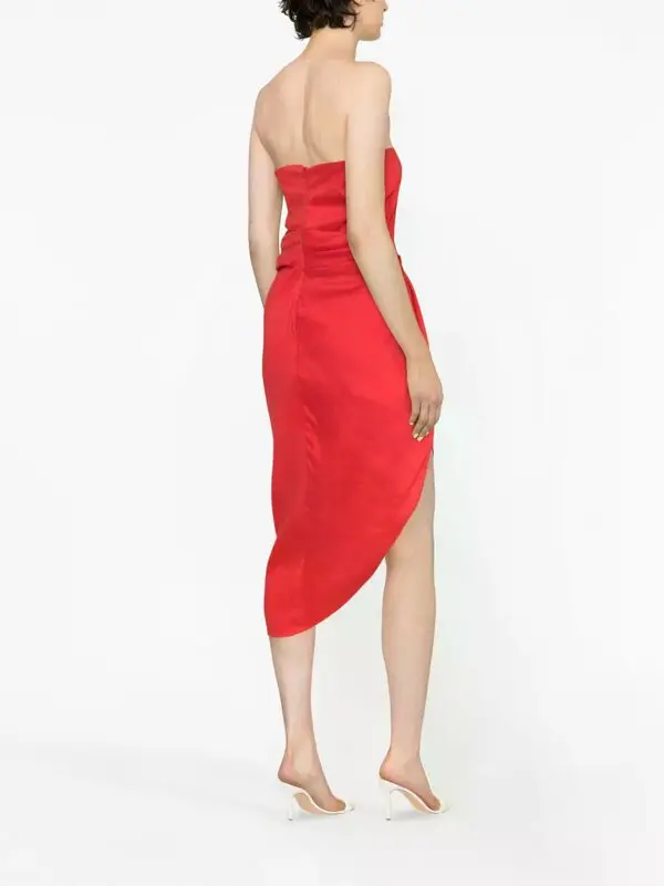 Gauge81 Scarlet Linen Blend Strapless Asymmetrical Midi Dress