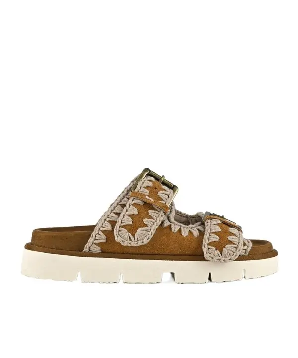 Mou Bio Sandals With Crochet Detailing - Nude