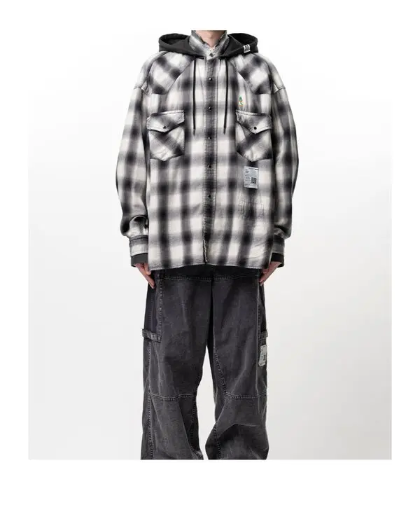Mihara Yasuhiro Hooded Checkered Shirt - White