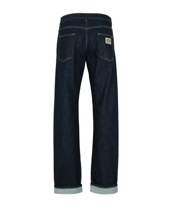 Dolce & Gabbana Straight Leg Jeans With Logo Plaque - Blue