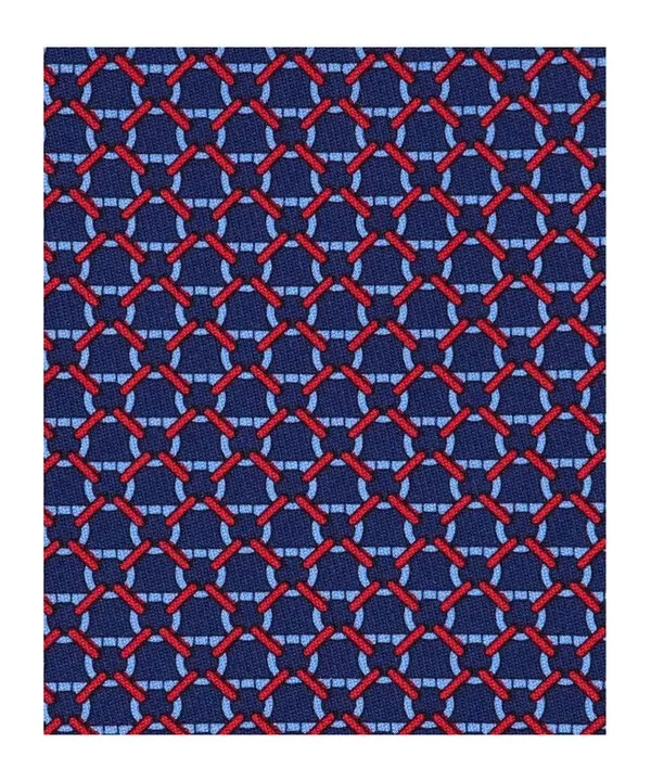 FERRAGAMO Link Print Silk Neck Tie - Navy/red