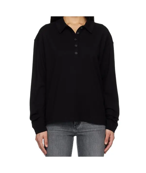 Khaite Faithful Long Sleeve Polo Shirt - Black