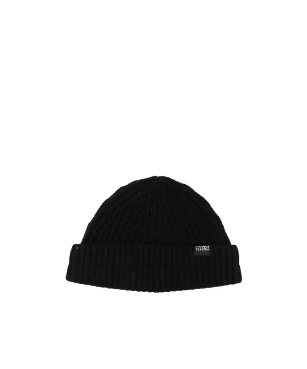 MAISON MARGIELA Ribbed-knit Logo Patch Beanie - Black