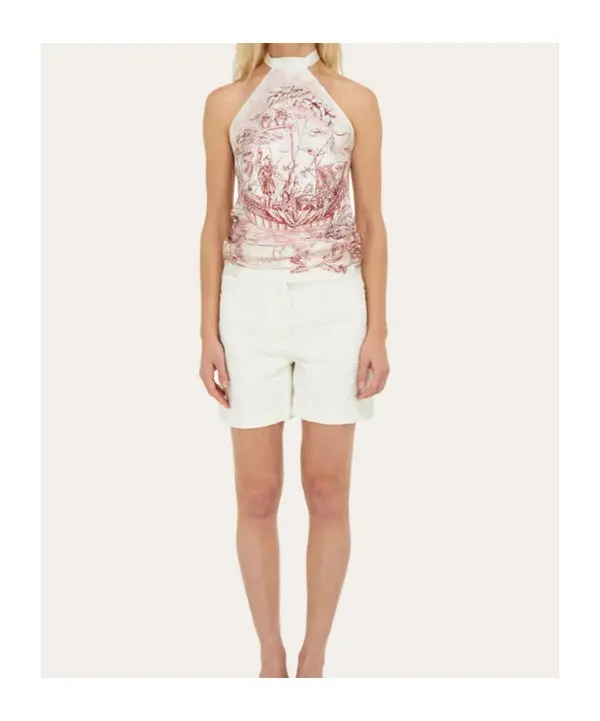 FERRAGAMO Voyage Print Foulard Halter Neck Silk Top