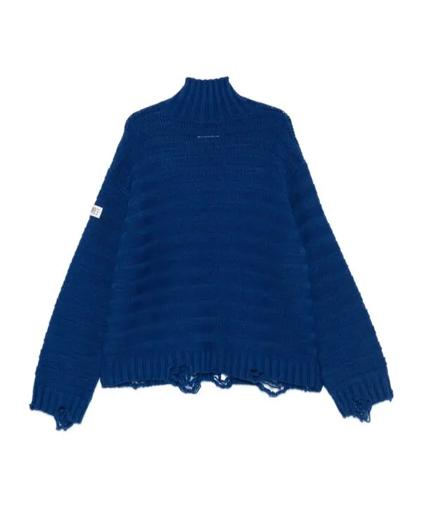 MAISON MARGIELA Distressed Ribbed Knit High Neck Sweater