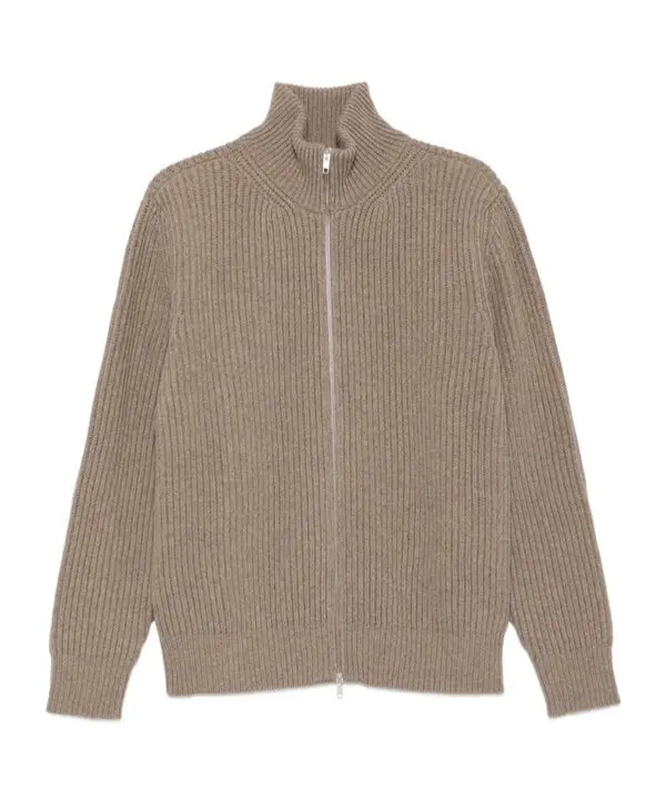 MAISON MARGIELA Ribbed-knit Zip-up Sweater - Taupe
