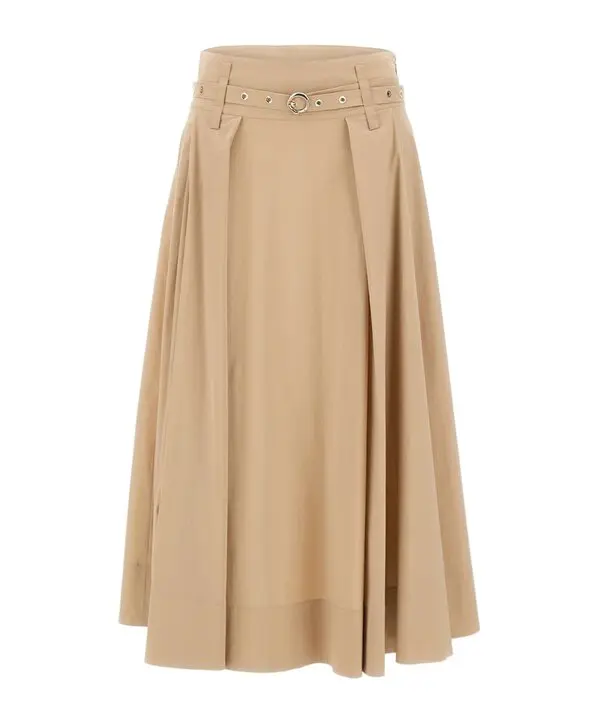 Liu Jo Pleated Belted Midi Skirt - Beige