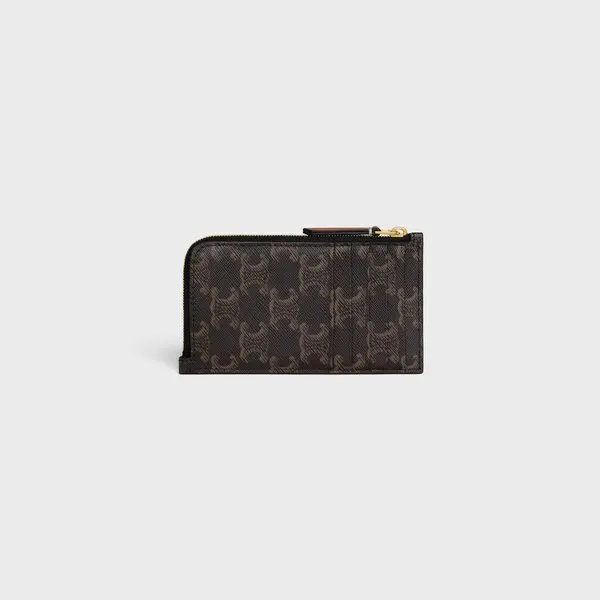 Celine Long Zipped Card Holder In Triomphe Canvas And Calfskin