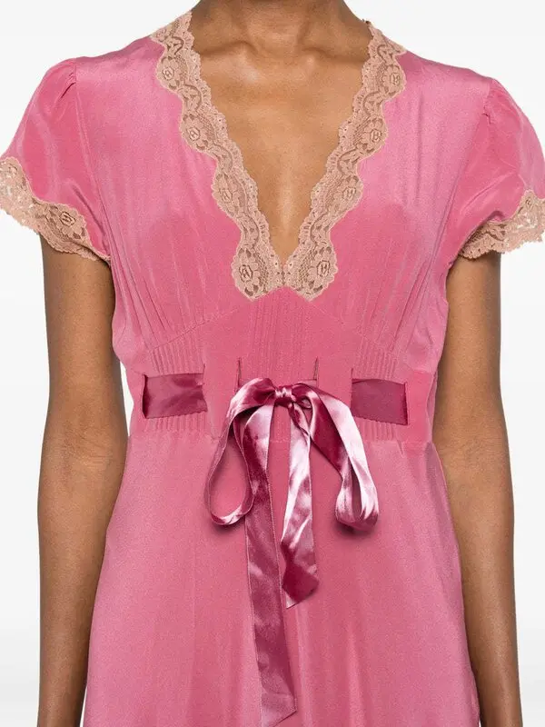 Rixo Short Sleeve V-neck Maxi Dress With Lace Trim And Tie Detail