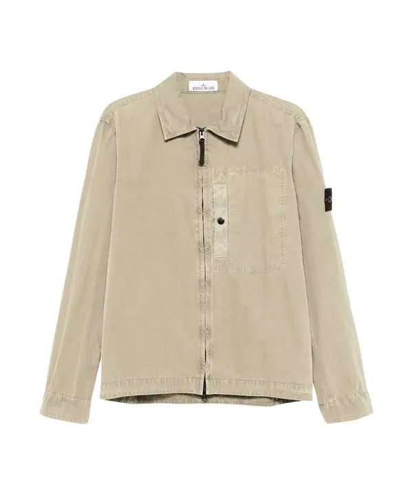 Stone Island Zip-up Shirt Jacket With Compass Patch - Nude