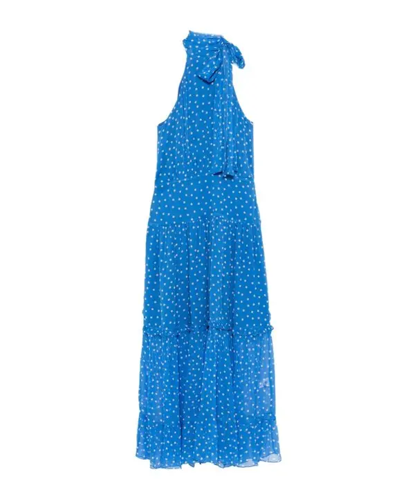 Rixo Sleeveless Polka Dot Maxi Dress With Tie Neckline