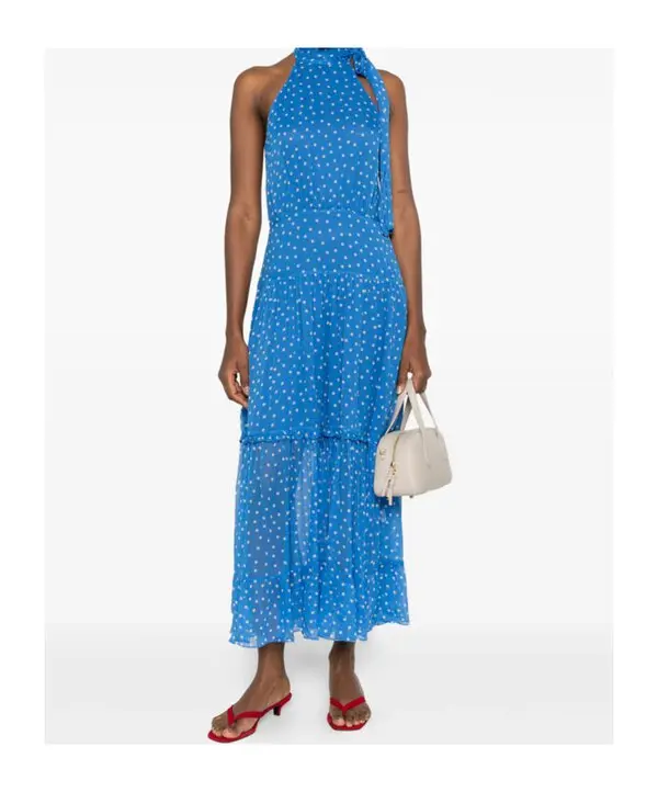 Rixo Sleeveless Polka Dot Maxi Dress With Tie Neckline
