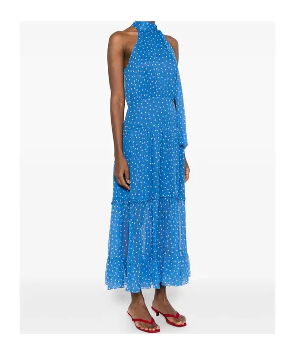 Rixo Sleeveless Polka Dot Maxi Dress With Tie Neckline