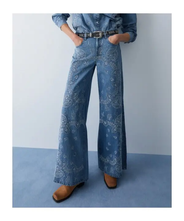 Liu Jo Paisley Embroidered Wide-leg Jeans
