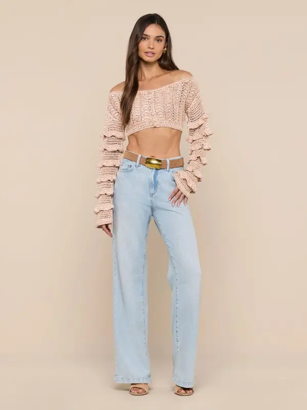 L'Agence Fey Crocheted Off-shoulder Top With Ruffle Accents