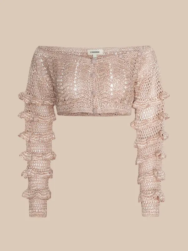L'Agence Fey Crocheted Off-shoulder Top With Ruffle Accents