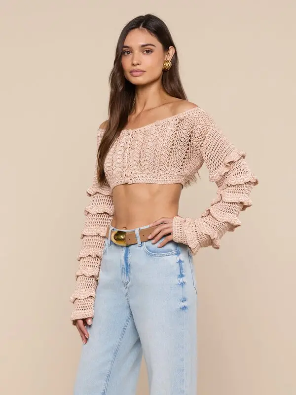 L'Agence Fey Crocheted Off-shoulder Top With Ruffle Accents