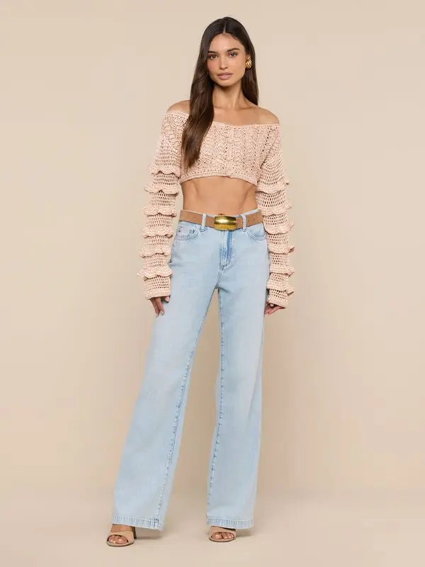 L'Agence Fey Crocheted Off-shoulder Top With Ruffle Accents