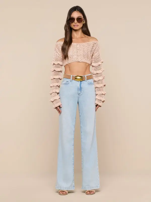 L'Agence Fey Crocheted Off-shoulder Top With Ruffle Accents