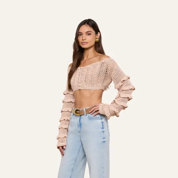L'Agence Fey Crocheted Off-shoulder Top With Ruffle Accents - Frapp