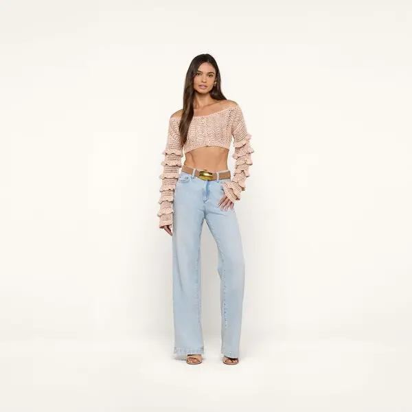 L'AGENCE Fey Crocheted Off-shoulder Top With Ruffle Accents