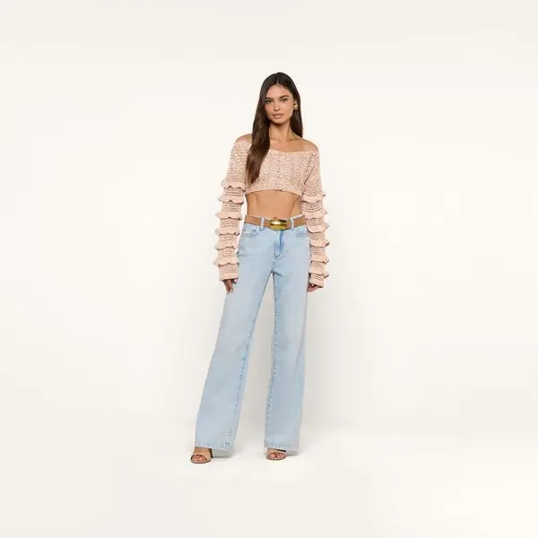 L'AGENCE Fey Crocheted Off-shoulder Top With Ruffle Accents