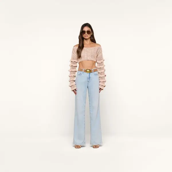 L'AGENCE Fey Crocheted Off-shoulder Top With Ruffle Accents