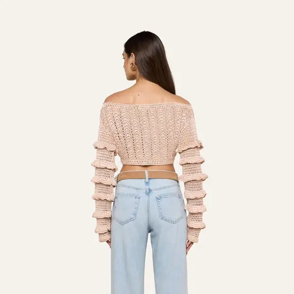 L'AGENCE Fey Crocheted Off-shoulder Top With Ruffle Accents