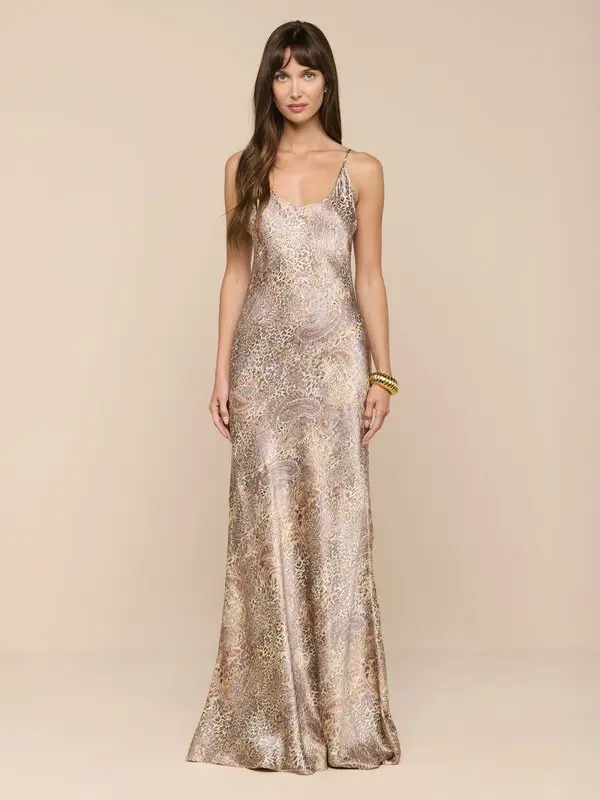 L'Agence Charmaine Silk Gown - Tan/mauve Valencia Leopard