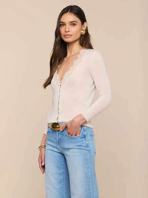 L'Agence Eluna Lace Inset Cardigan Top - Ivory