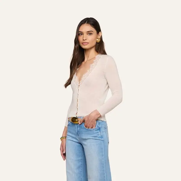 L'Agence Eluna Lace Inset Cardigan Top - Ivory