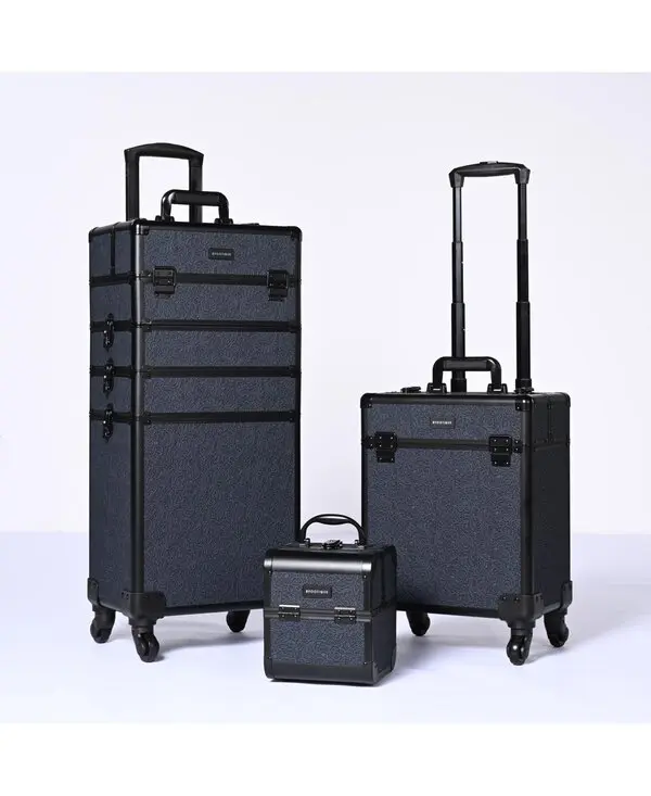 BYOOTIQUE 3-piece Rolling Train Case Cosmetic Organizer Set - Rococo Blue
