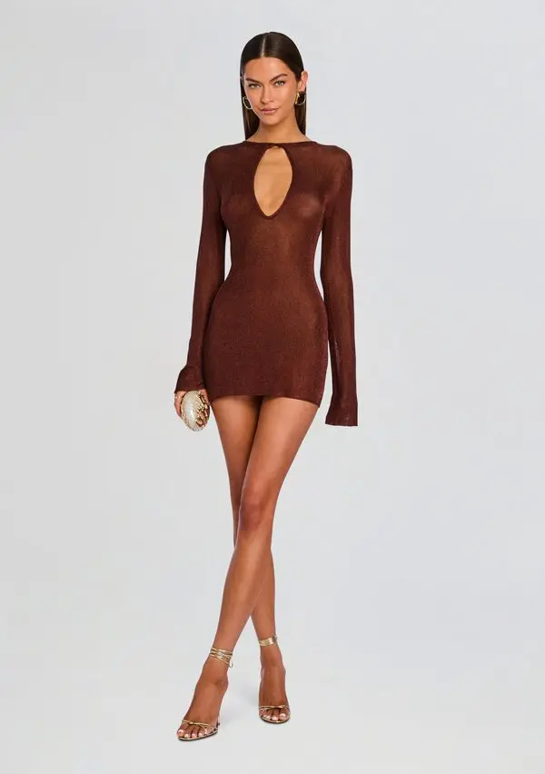 SEROYA Emeri Metallic Knit Mini Dress - Rust