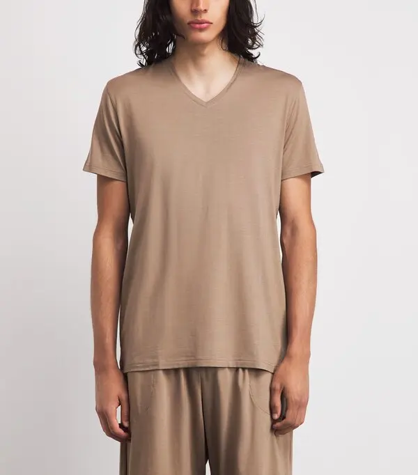Derek Rose Basel V-neck Lounge T-shirt - Brown