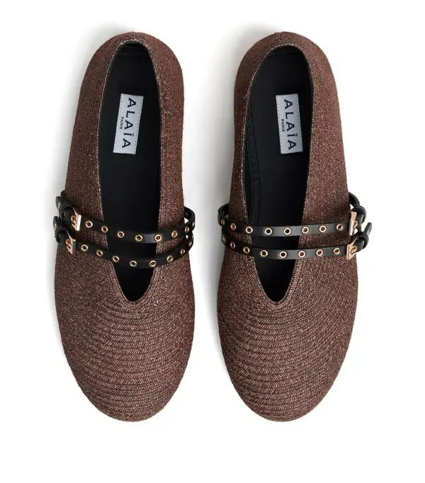 Alaïa Raffia And Leather Ballet Flats - Brown