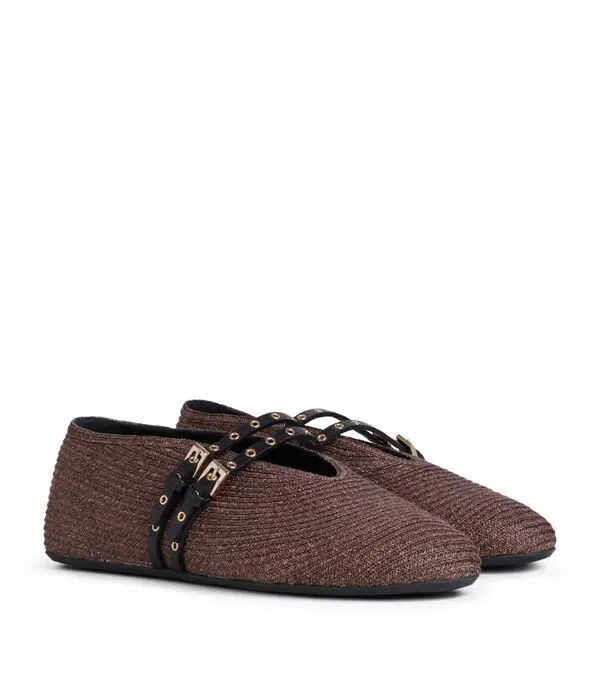 Alaïa Raffia And Leather Ballet Flats - Brown