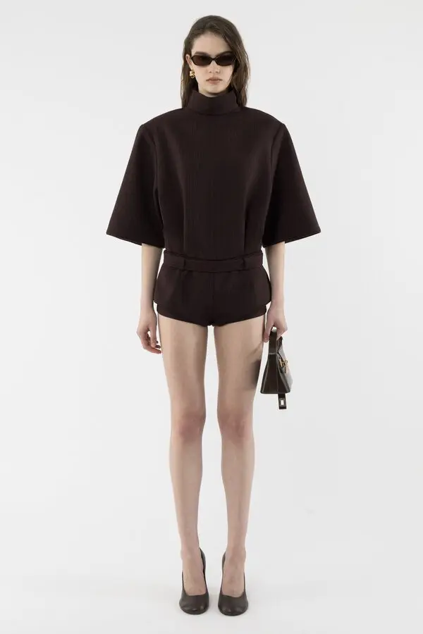 Arakii Tailored Boxy Playsuit With Twin Collar Shorts - Burgundy